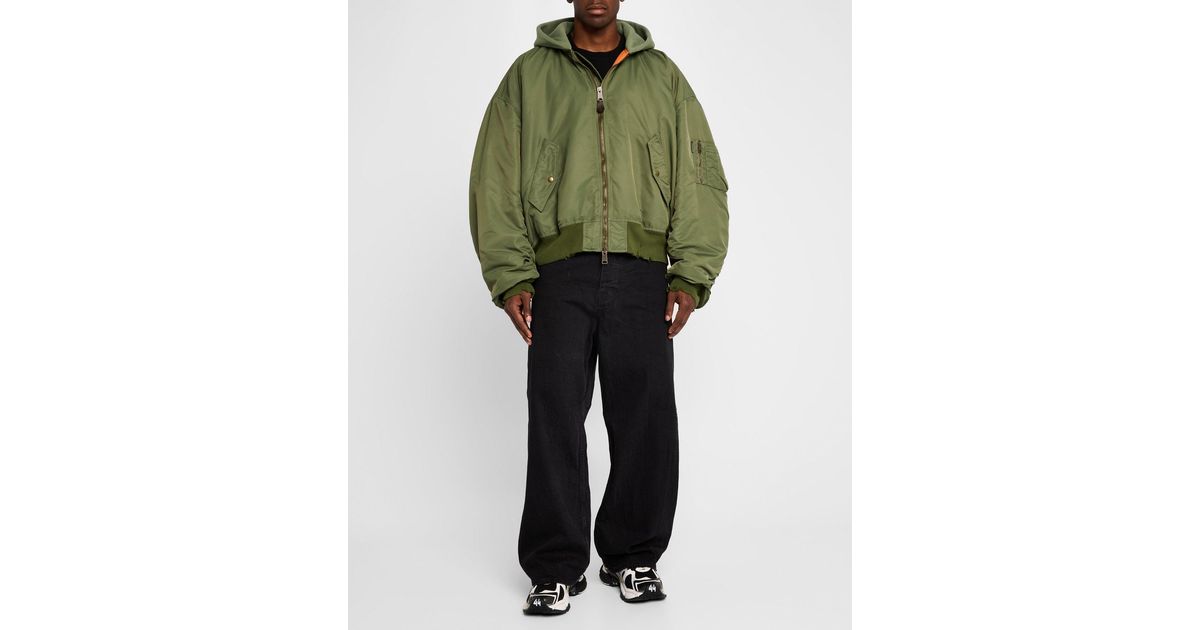 Balenciaga Hooded Bomber Jacket in Green for Men | Lyst