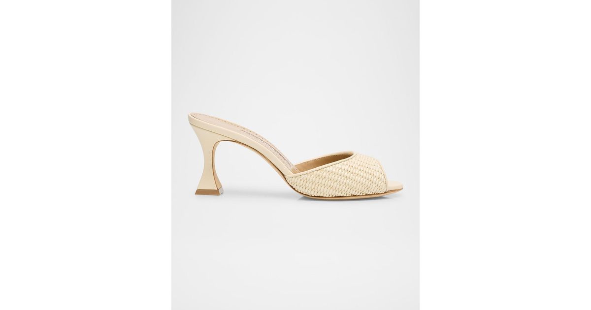 Manolo Blahnik Raffia Jadara Slide Sandals in Natural | Lyst