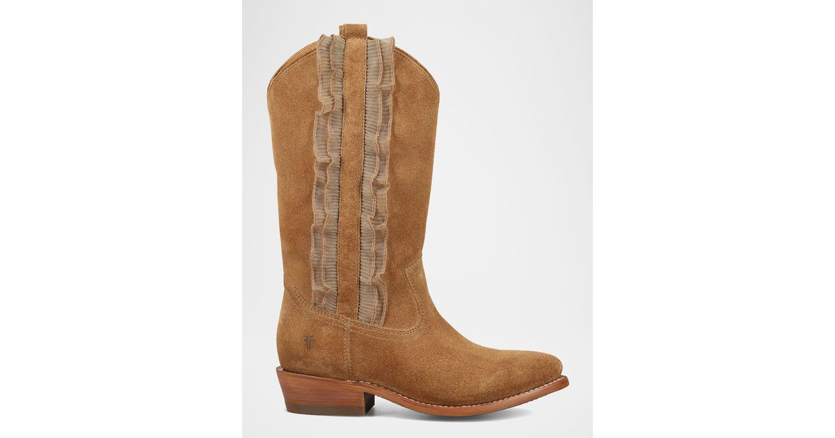 Frye Billy Suede Ruffle Western Boots in Brown | Lyst