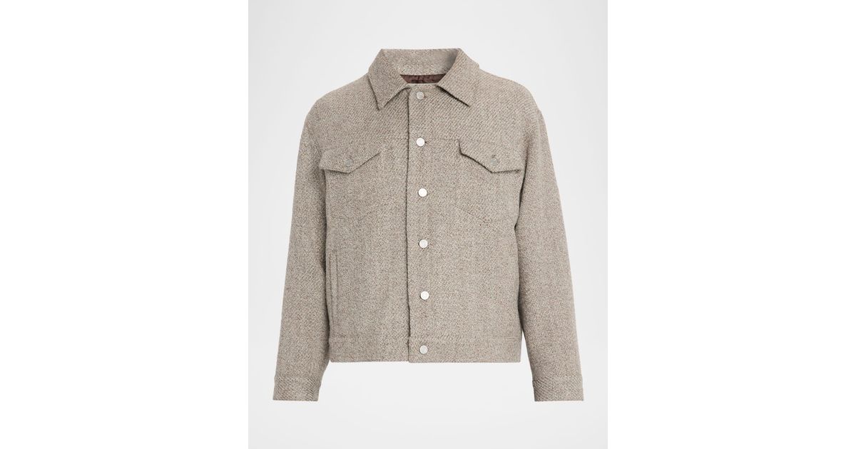 FRAME Wool Tweed Trucker Jacket in Gray for Men | Lyst