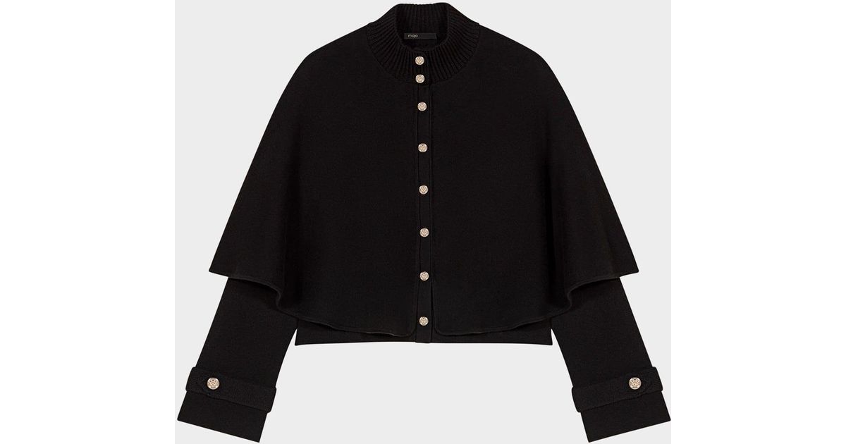 Maje Mycape Blocked-Knit Layered Cardigan in Black | Lyst