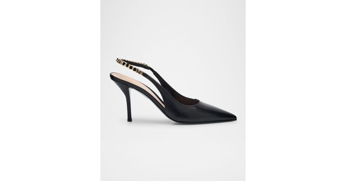 Gucci Signoria Slingback Leather Pumps in Black | Lyst