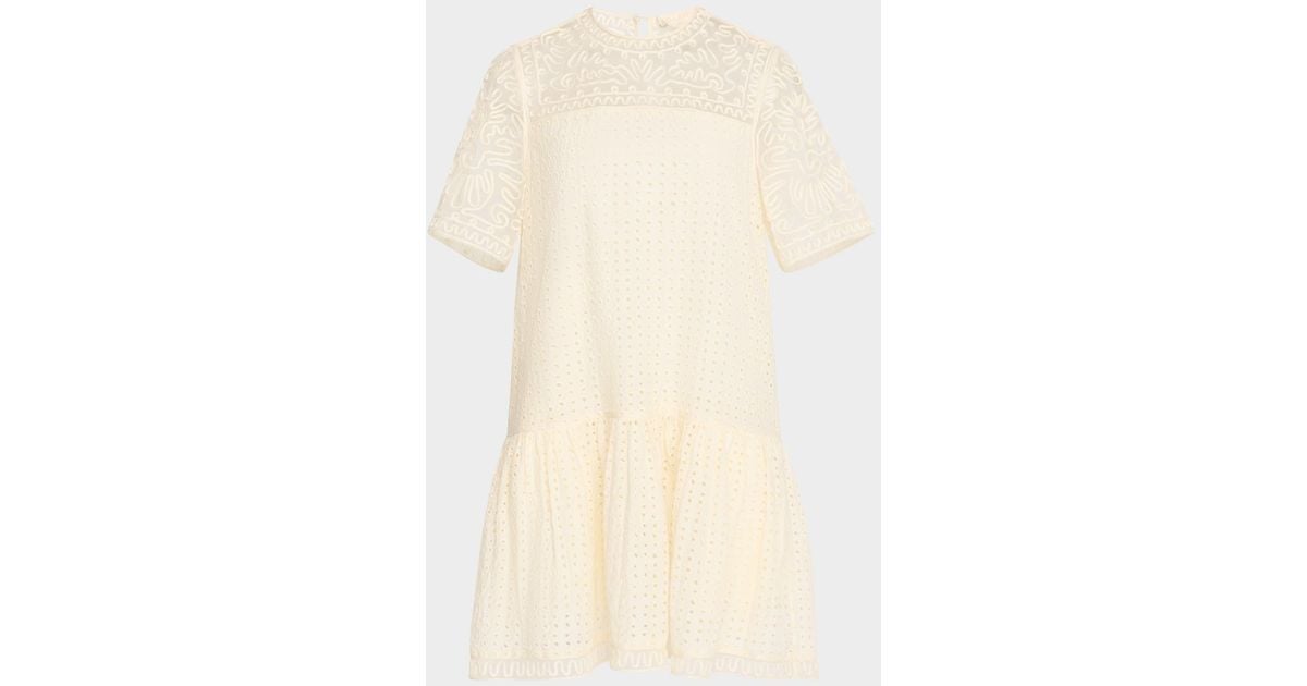 Ulla Johnson Gabi Embroidered Mini Dress in Natural | Lyst