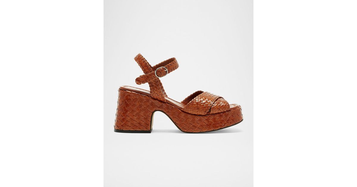 La Canadienne Pico Woven Leather Ankle-Strap Platform Sandals in Brown ...