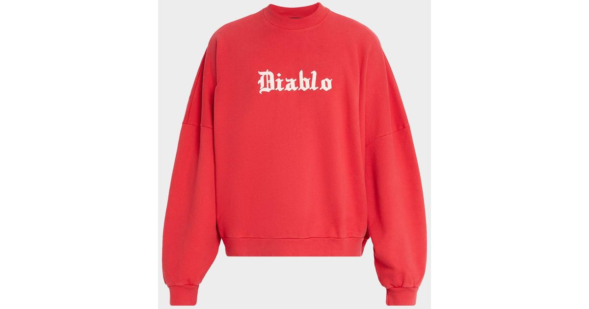 Willy Chavarria Diablo Hooligan Cotton Crewneck Sweater in Red for Men ...