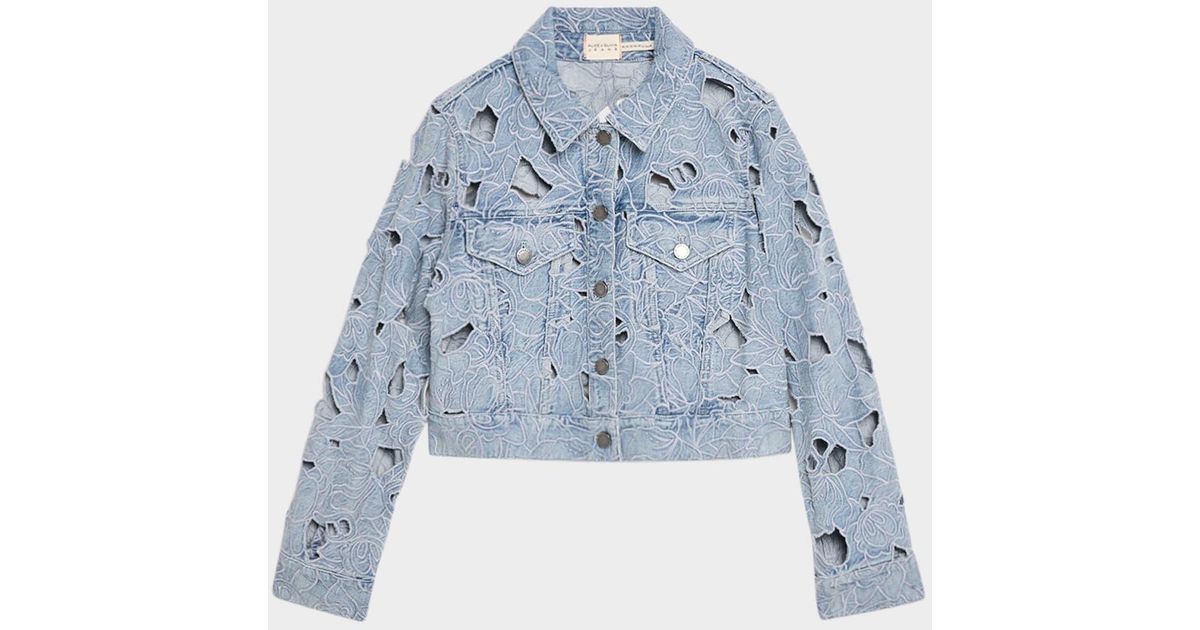 Alice + Olivia Chloe Laser-Cut Denim Jacket in Blue | Lyst