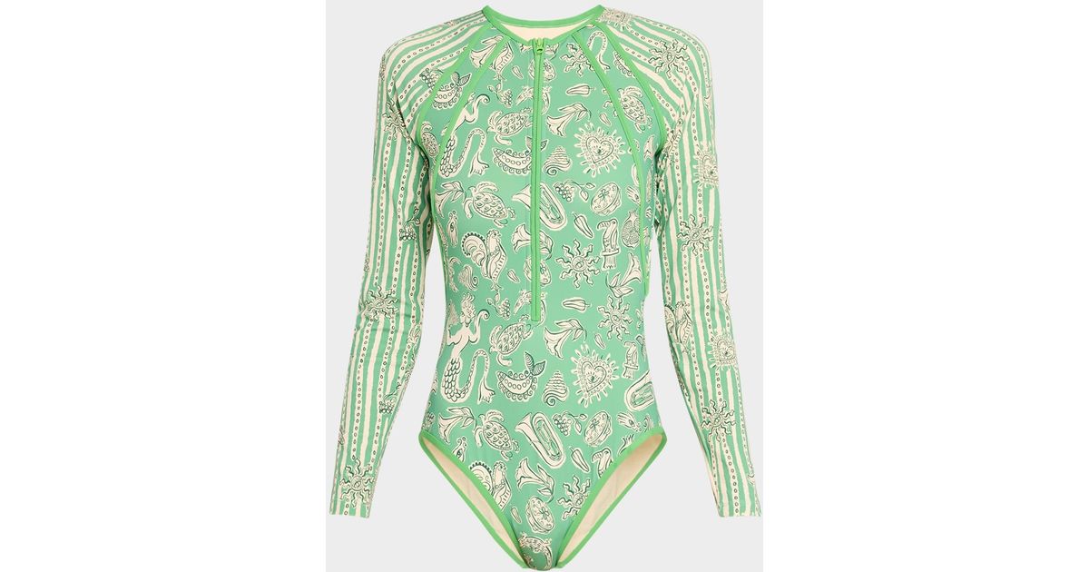 ALÉMAIS Lula Rashguard One-Piece Swimsuit in Green | Lyst