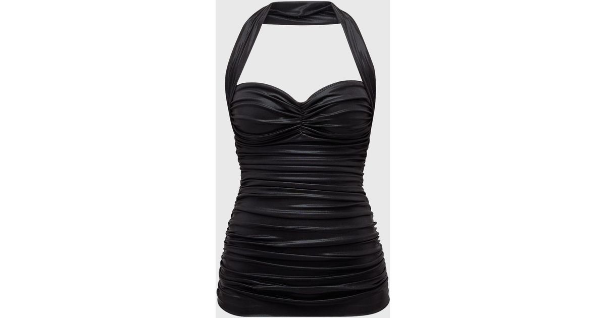 Norma Kamali Bill Shirred Halter One-Piece Swimsuit in Black | Lyst