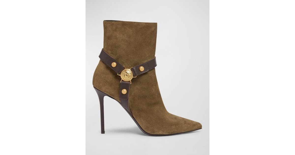Balmain Eva Suede Harness Stiletto Booties in Brown | Lyst