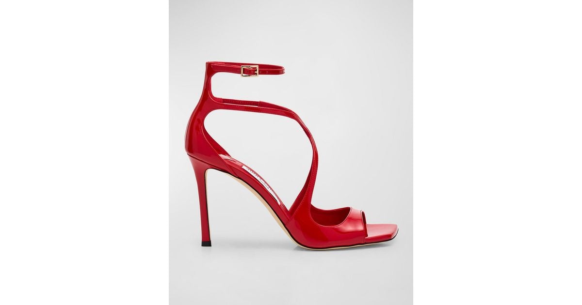 Jimmy Choo Azia Patent Strappy Stiletto Sandals in Red | Lyst