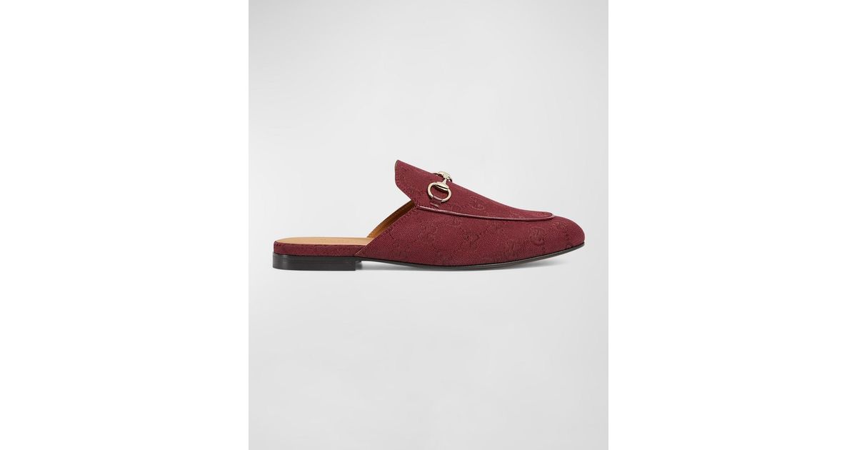 Gucci Princetown Gg Canvas Bit Loafer Mules in Red | Lyst