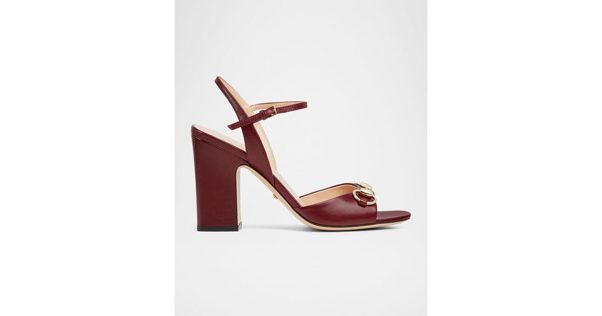 Gucci Lady Horsebit Ankle-Strap Leather Sandals in Pink | Lyst