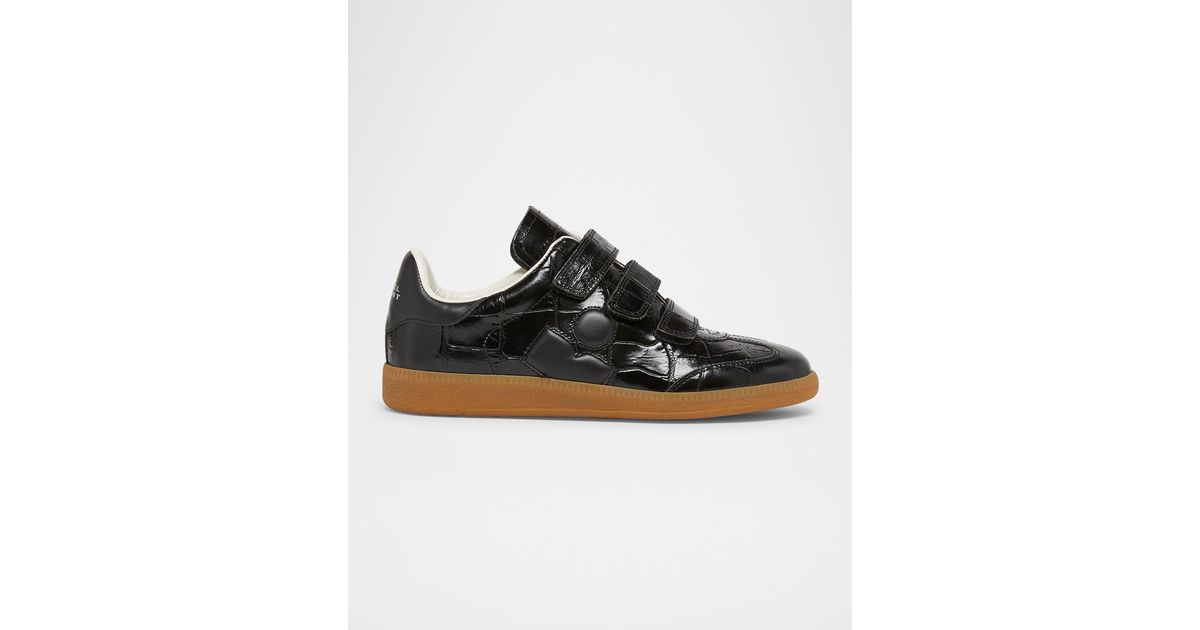 Isabel Marant Beth Croc-Effect Leather Grip-Strap Sneakers in Black | Lyst
