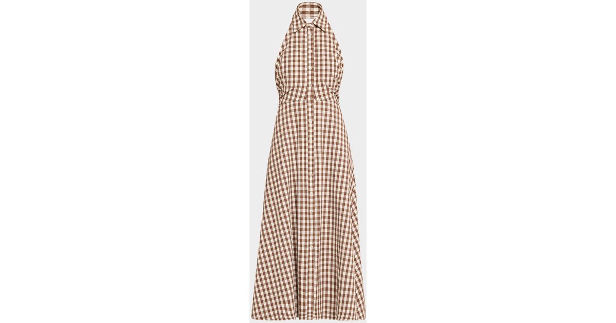 Veronica Beard Mackey Button-Front Gingham Midi Dress in Natural | Lyst