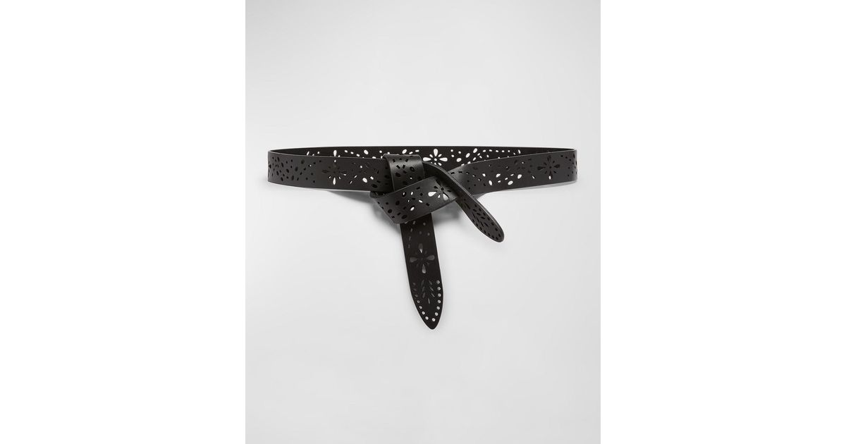 Isabel Marant Lecce Suede Pull-Through Floral Cut Out Belt in Black | Lyst