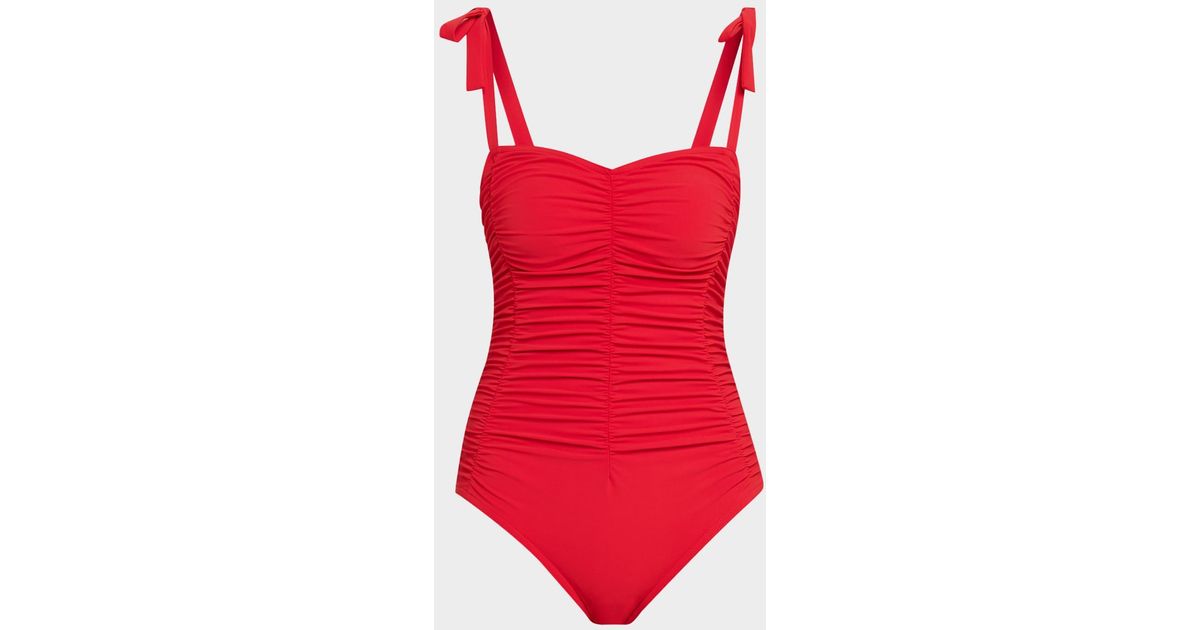 Karla Colletto Lenora Silent Underwire Bandeau One-Piece Swimsuit in Red | Lyst