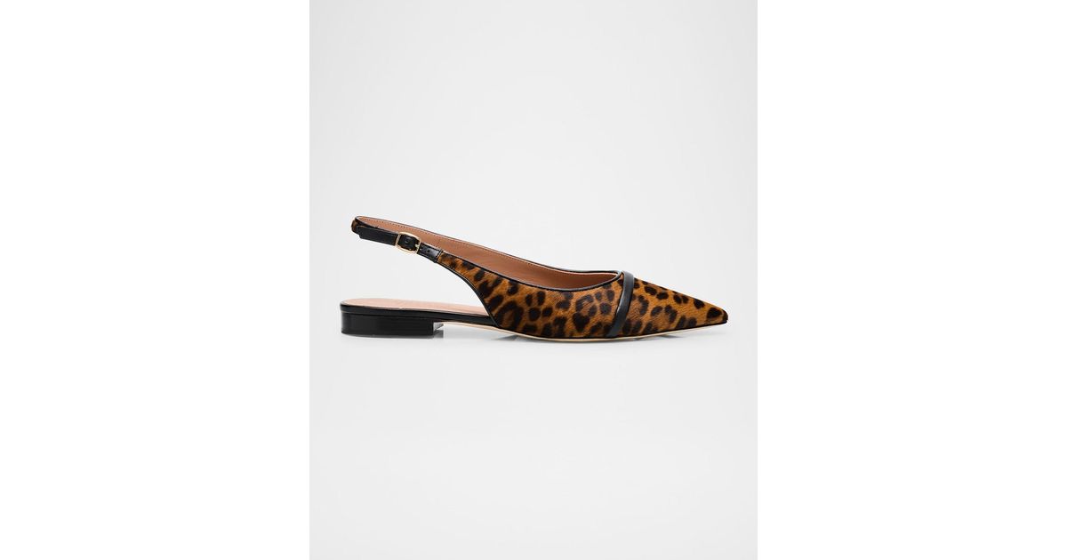 Malone Souliers Jama Leopard-Printed Calf Hair Slingback Flats in Brown ...