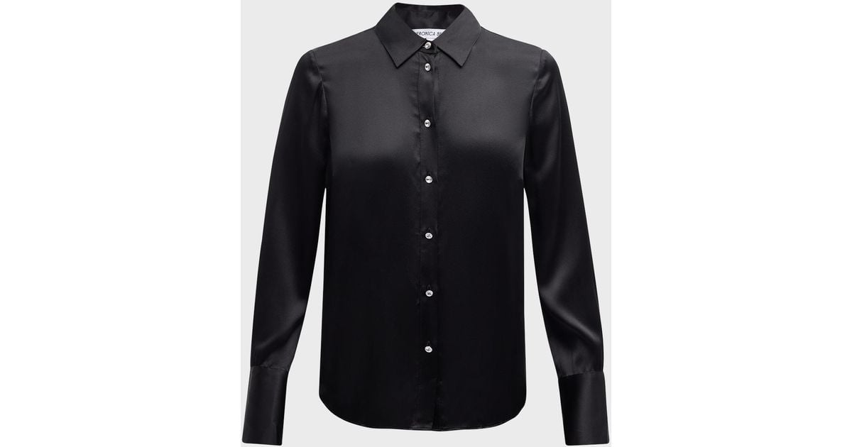 Veronica Beard Monique Long-Sleeve Satin Top in Blue | Lyst