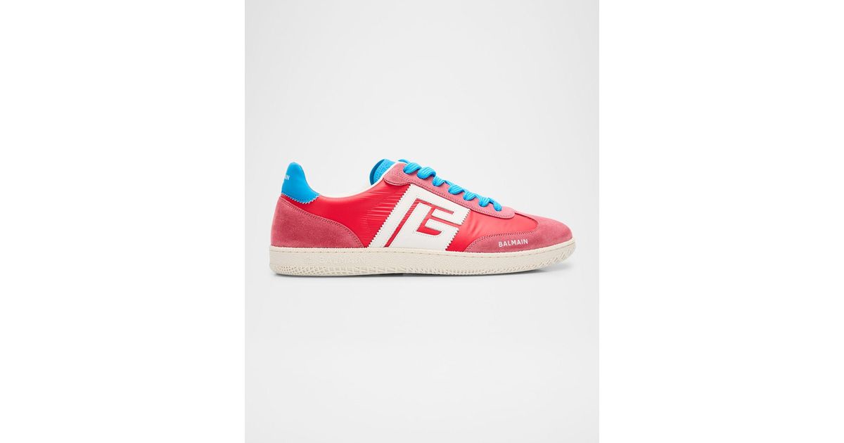 Balmain Swan Suede And Nylon Low-Top Sneakers in Red for Men | Lyst
