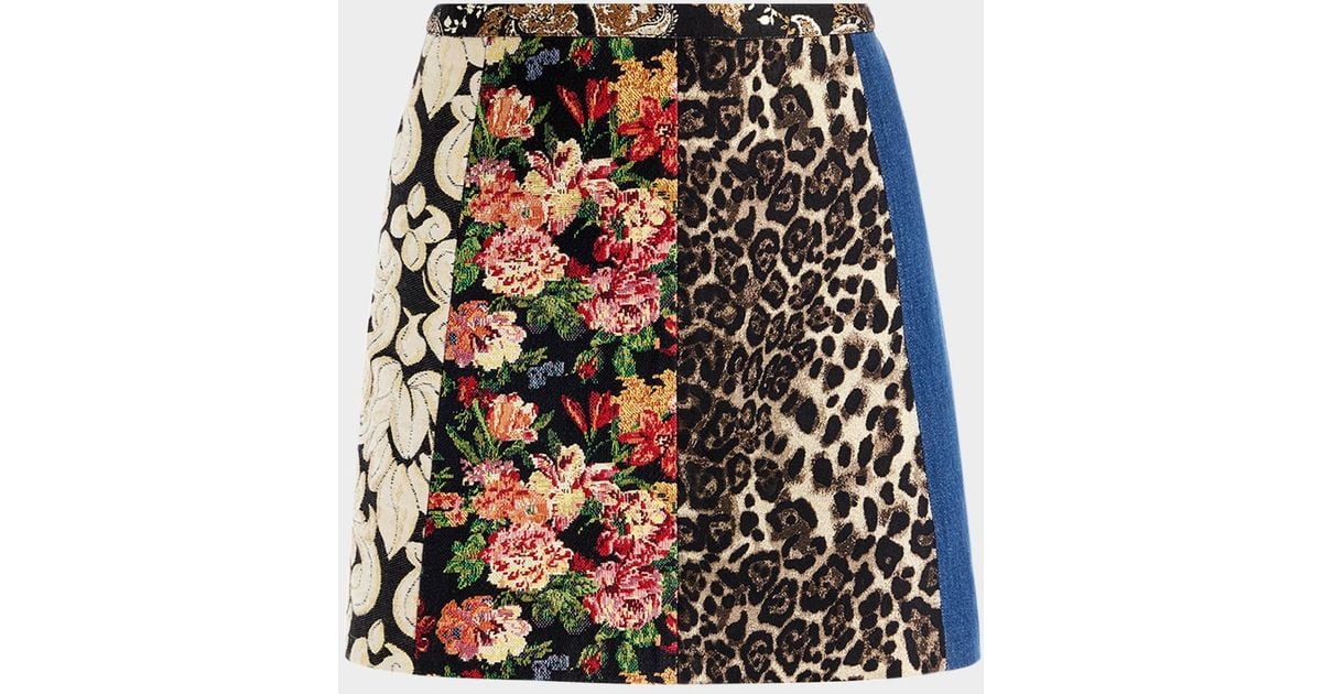 Alice + Olivia Riley Denim Mixed-Media Mini Skirt | Lyst