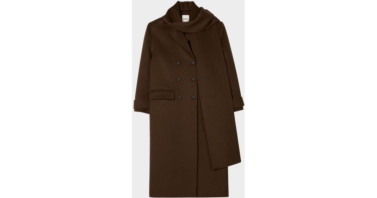 Sandro Uma Double-Face Wool Coat With Built-In Scarf in Brown | Lyst