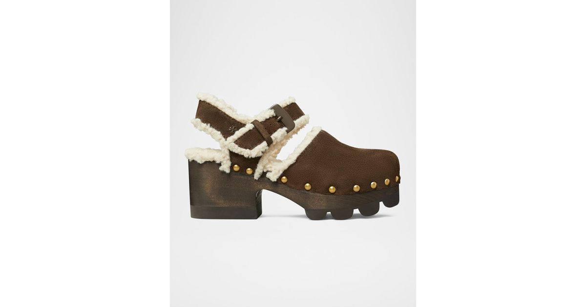Tory Burch Suede Faux Fur Cozy Clogs in Brown | Lyst