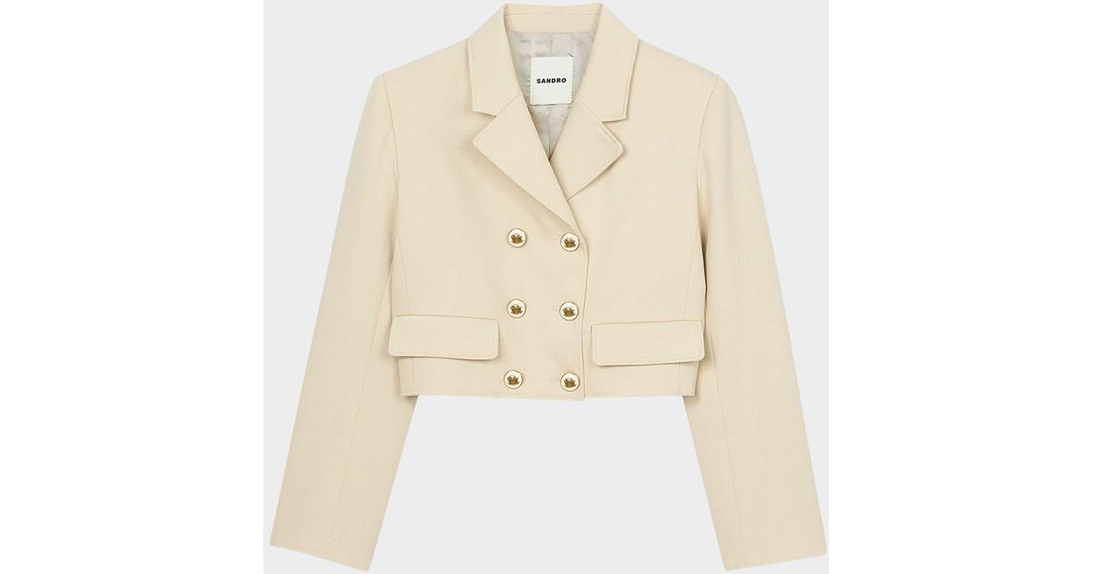 Sandro Alessandrie Double-Breasted Cropped Blazer in Natural | Lyst