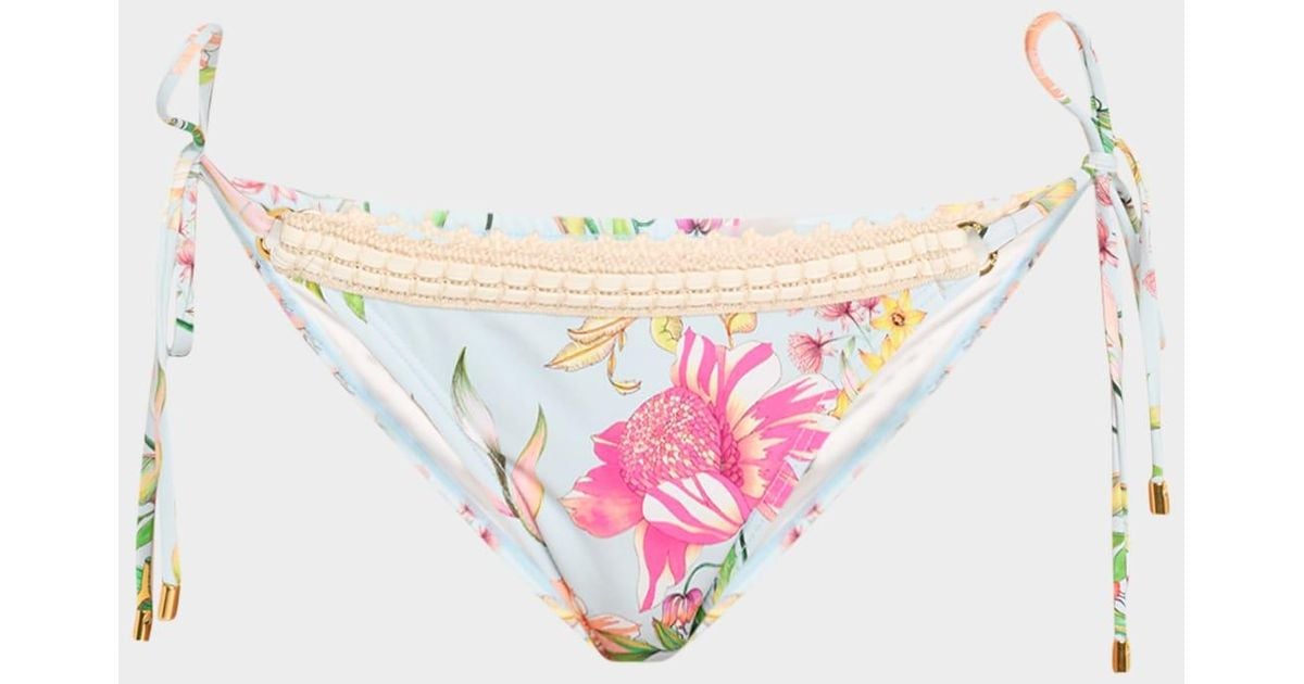 PQ Swim Carrie Floral Crochet-Trim Bikini Bottoms in White | Lyst