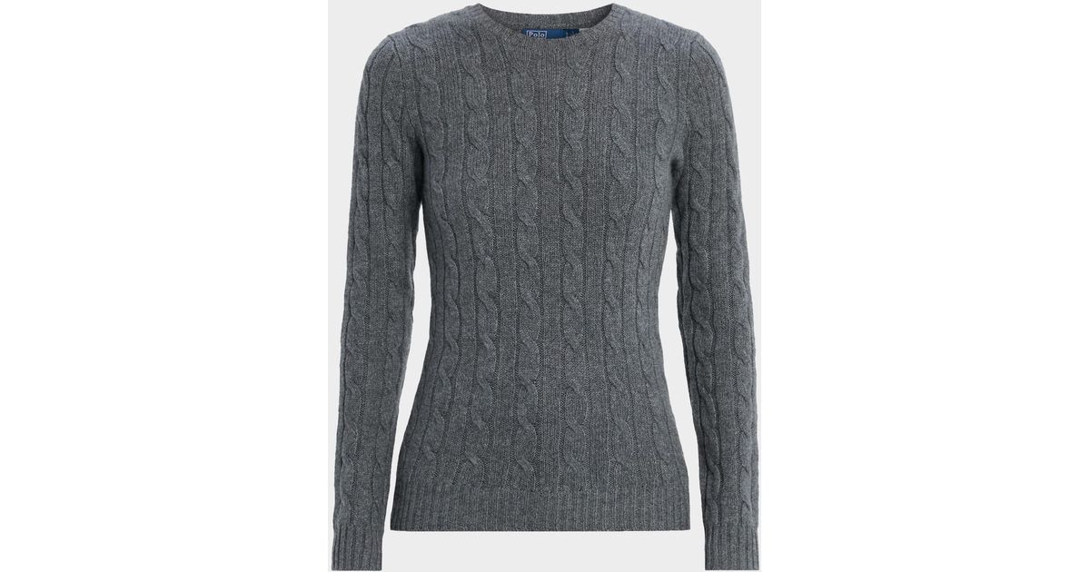 Polo Ralph Lauren Cable-Knit Cashmere Crewneck Sweater in Gray | Lyst