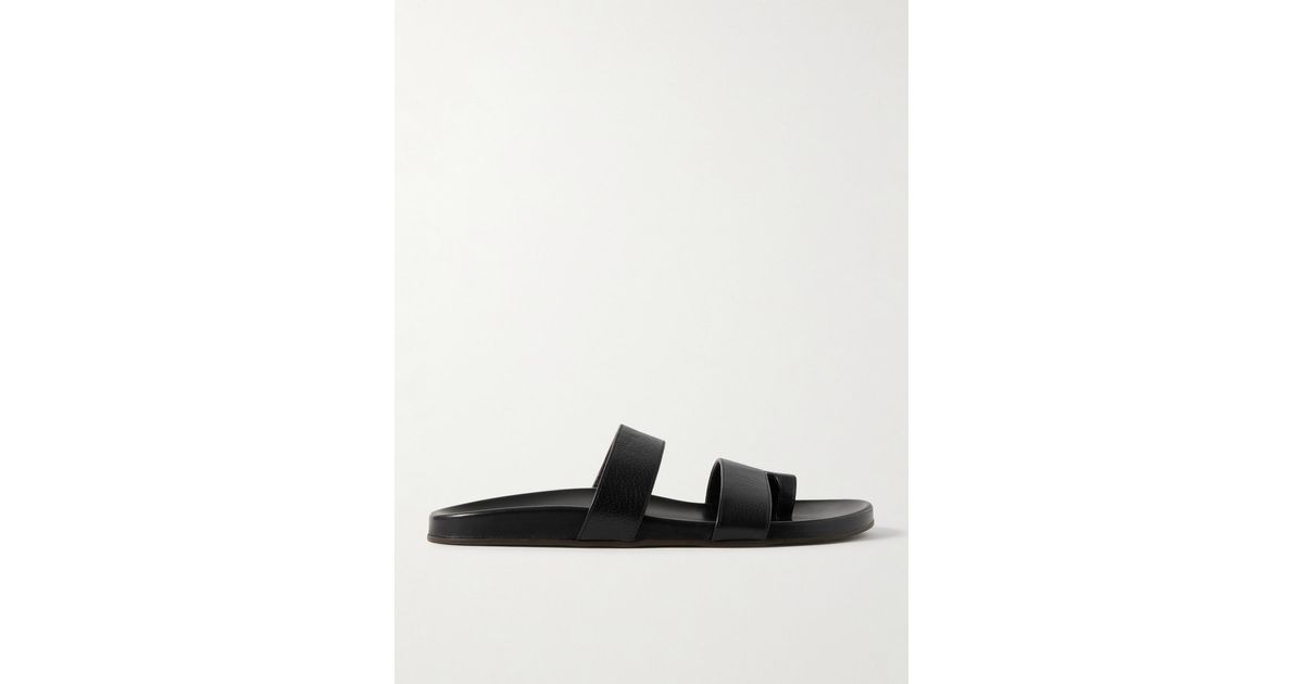 The Row Hugh Textured-Leather Slides in Black | Lyst