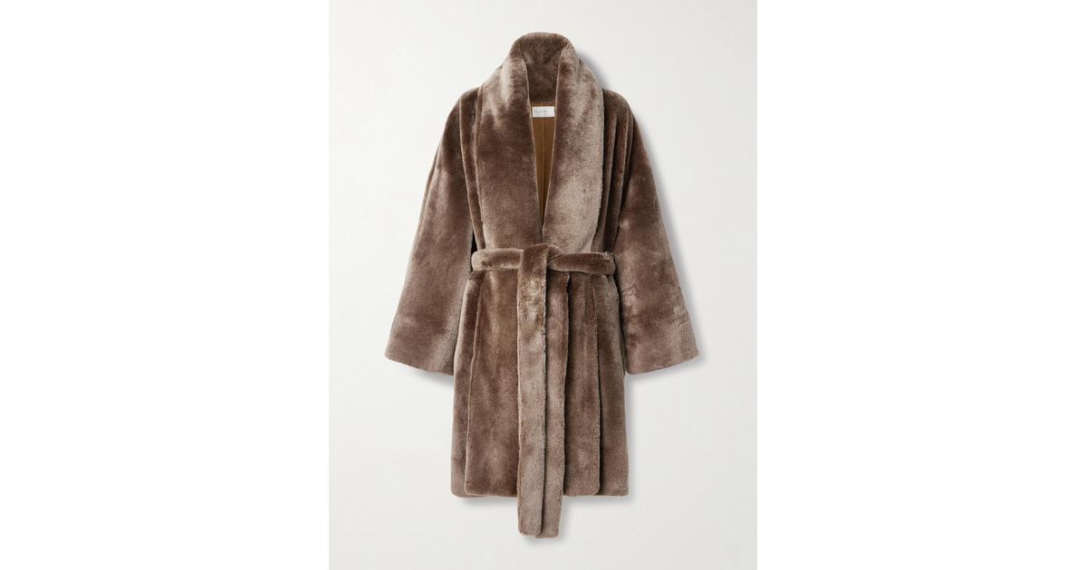 The Row Lucja Oversized Belted Shearling Coat in Brown | Lyst