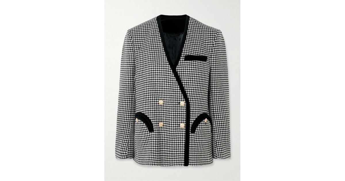 Blazé Milano Sunset Double-Breasted Velvet-Trimmed Houndstooth Wool ...
