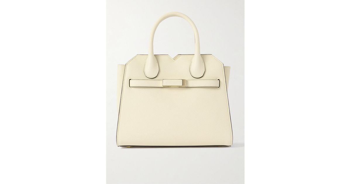 Valextra Milano Mini Textured-Leather Tote in Natural | Lyst