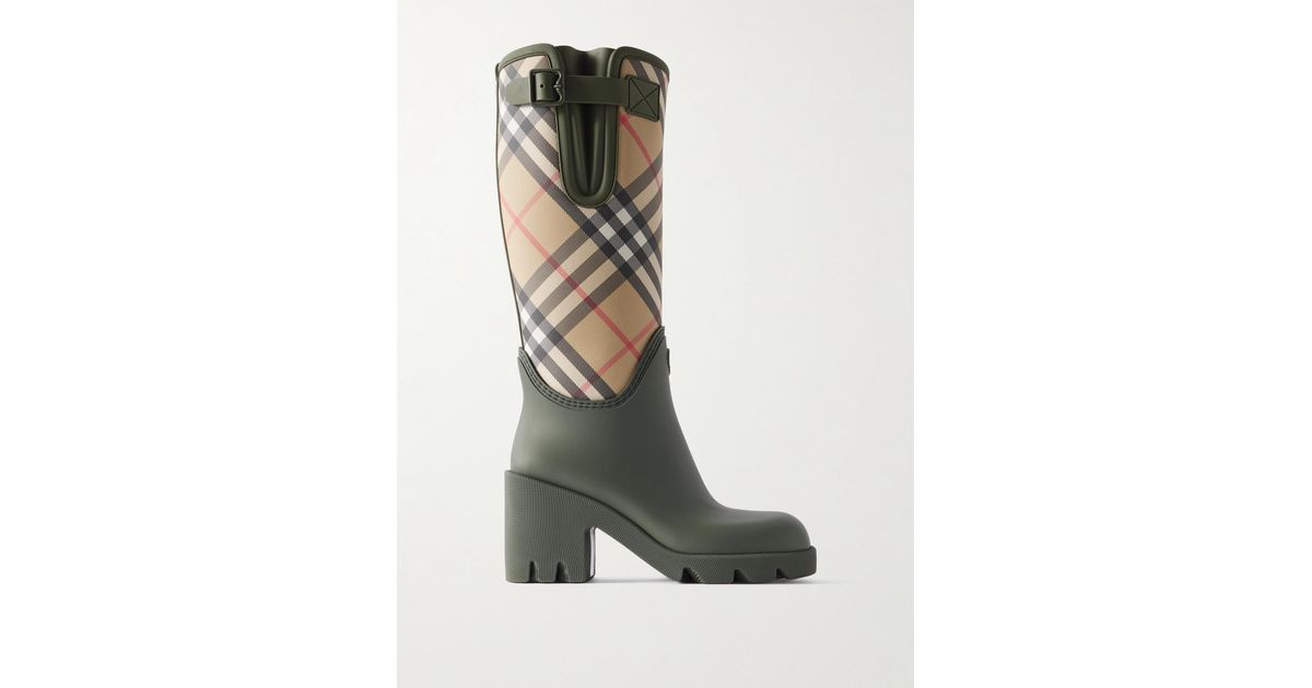 Burberry Checked Canvas-Trimmed Tpu Rain Boots in Green | Lyst UK