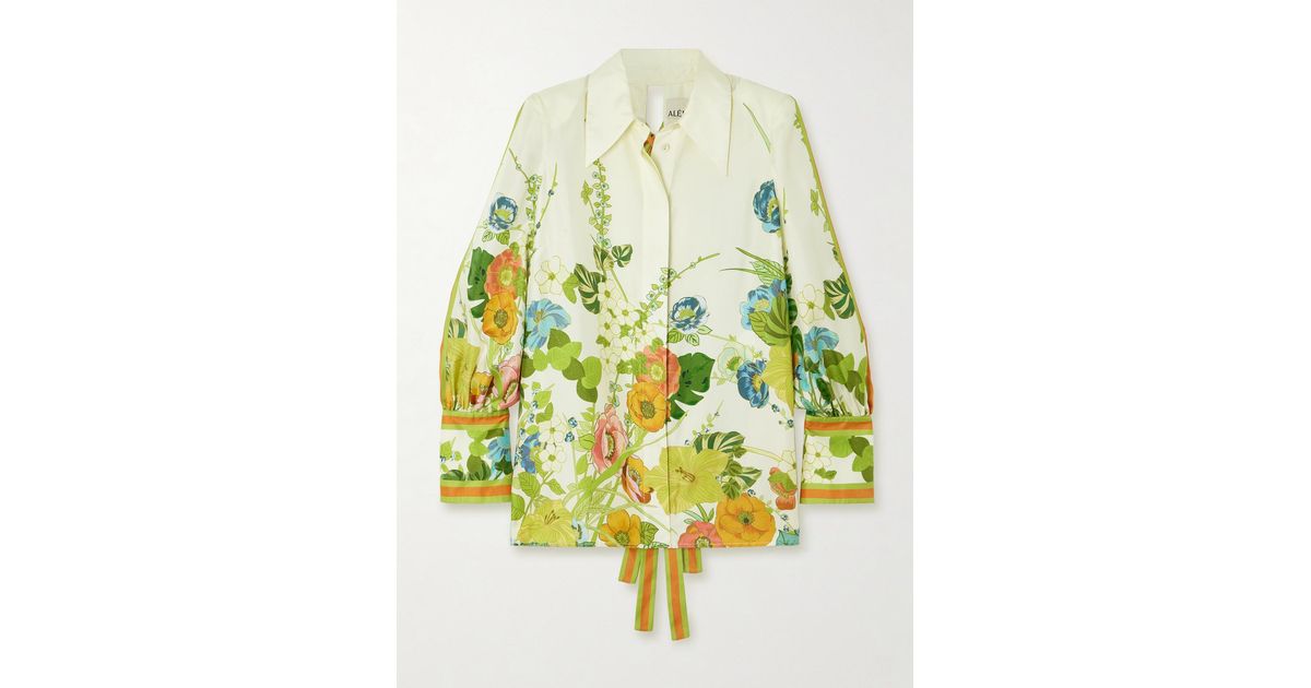 ALÉMAIS Constance Tie-Detailed Floral-Print Silk-Twill Shirt in Yellow ...