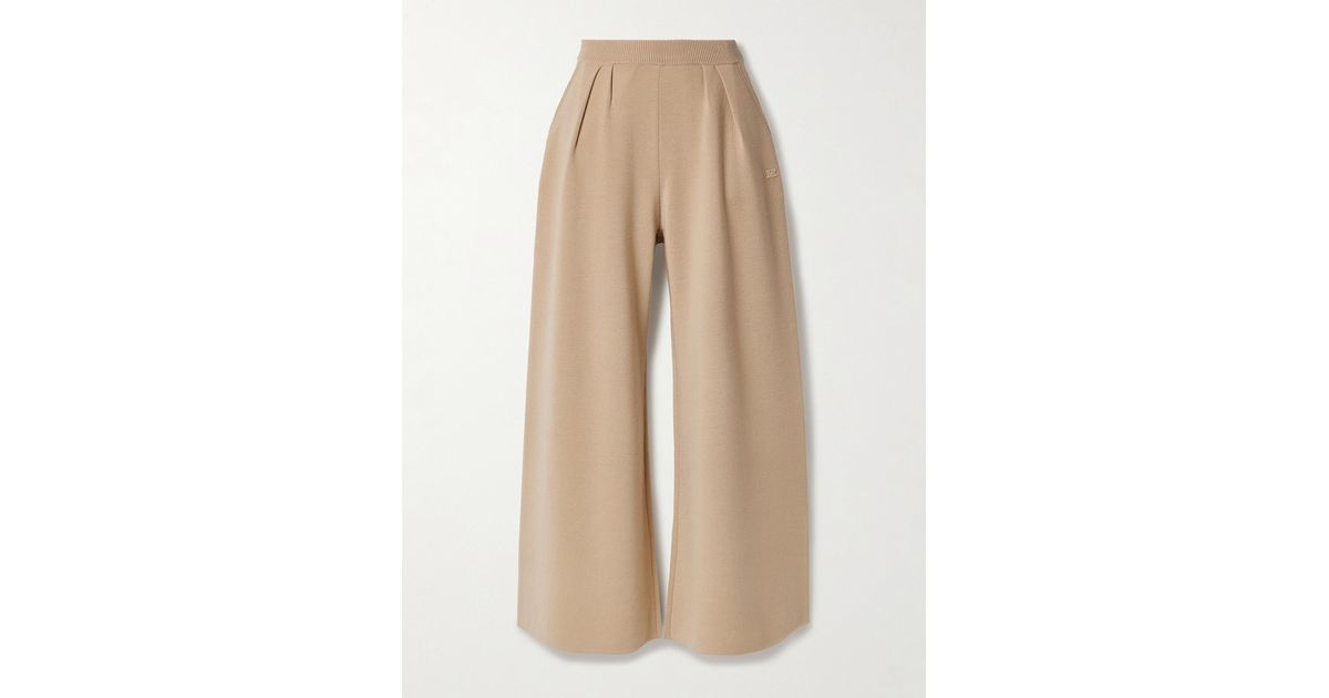 Max Mara Embroidered Pleated Wool Wide-Leg Pants in Natural | Lyst