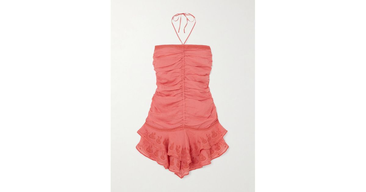 Isabel Marant Emanuela Ruched Embroidered Ramie Halterneck Mini Dress ...