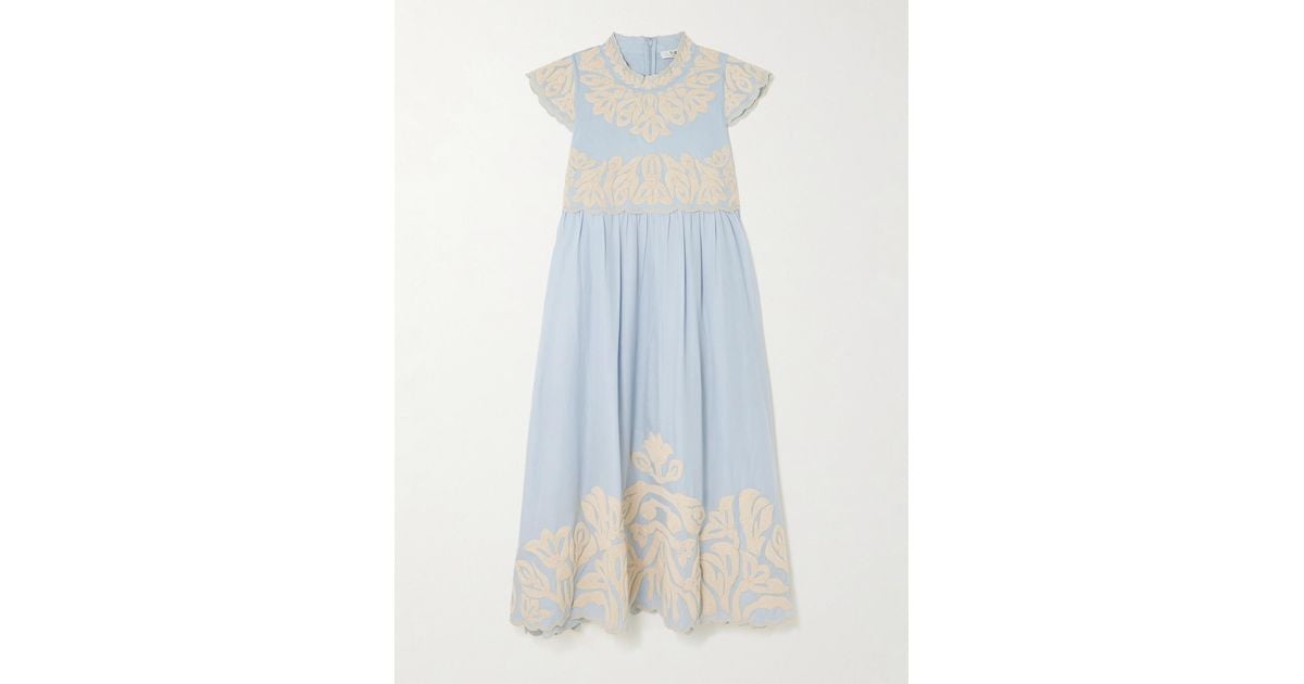 Sea Alexandra Scalloped Embroidered Cotton Midi Dress in Blue | Lyst
