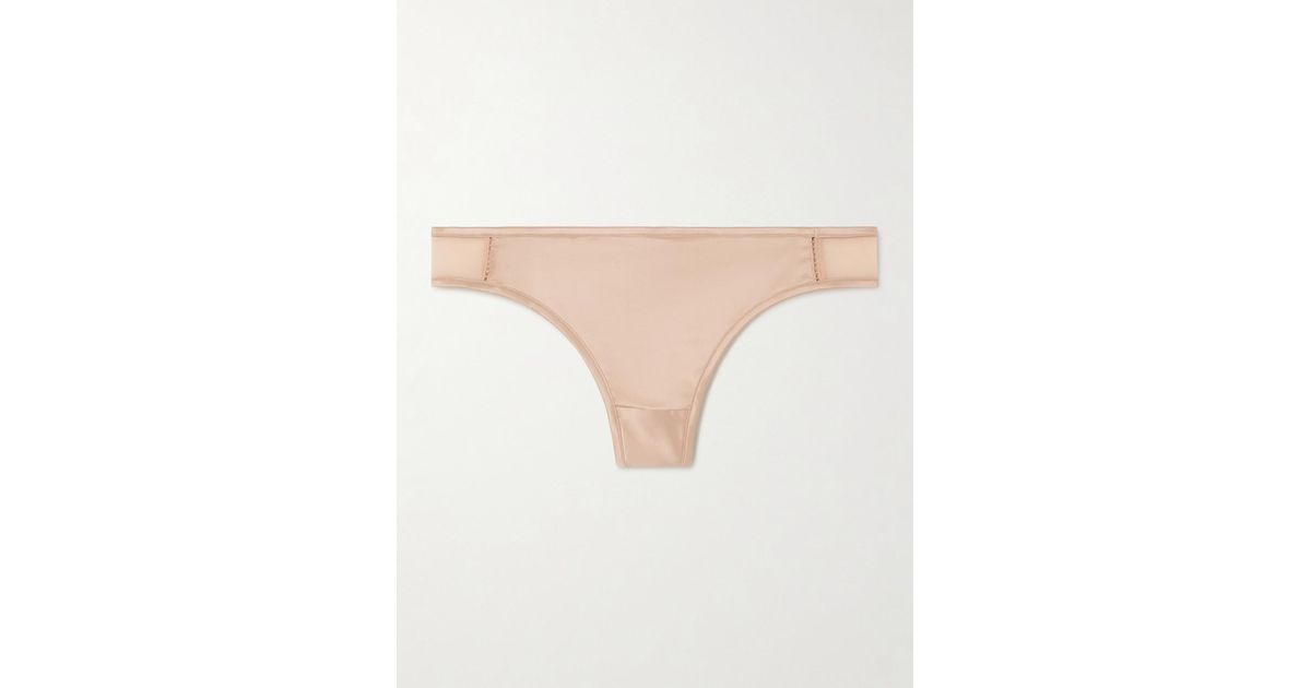 Eres Splendide Tulle-Trimmed Silk-Satin Thong in Natural | Lyst