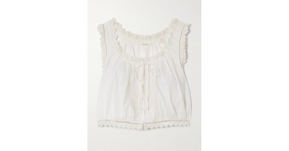 Doen Traveler Cropped Broderie Anglaise Organic Cotton Top in White | Lyst