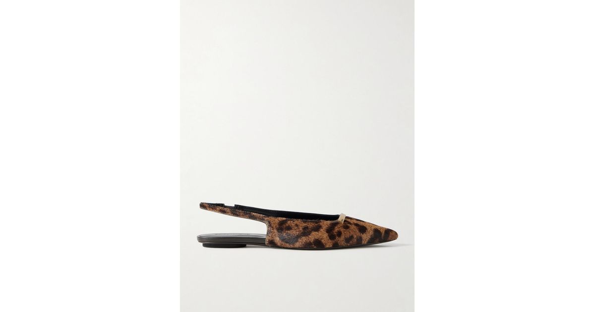 Tod's Embellished Leopard-Print Calf Hair Slingback Flats in White ...