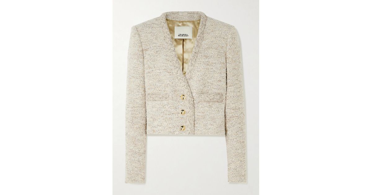 Isabel Marant Gwendoline Cropped Braided Tweed Jacket in Natural | Lyst UK