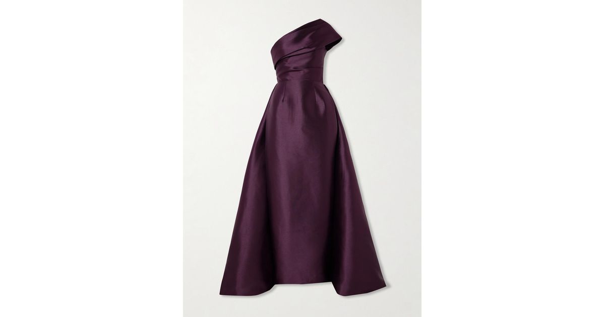 Solace London Alba One-Shoulder Draped Satin-Twill Gown in Purple | Lyst