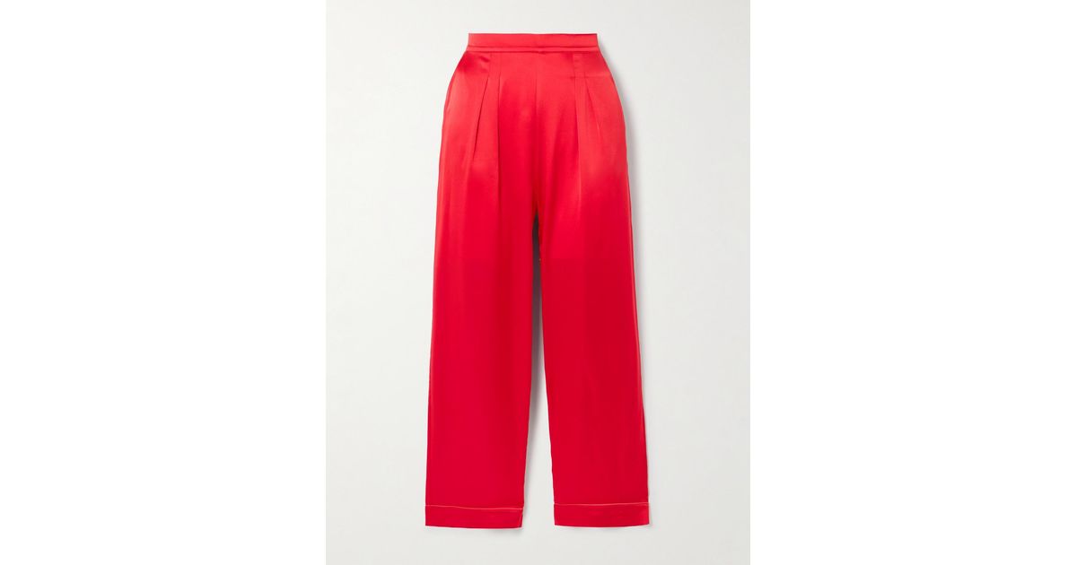 Eres Mondain Piped Pleated Silk-Satin Pajama Pants in Red | Lyst