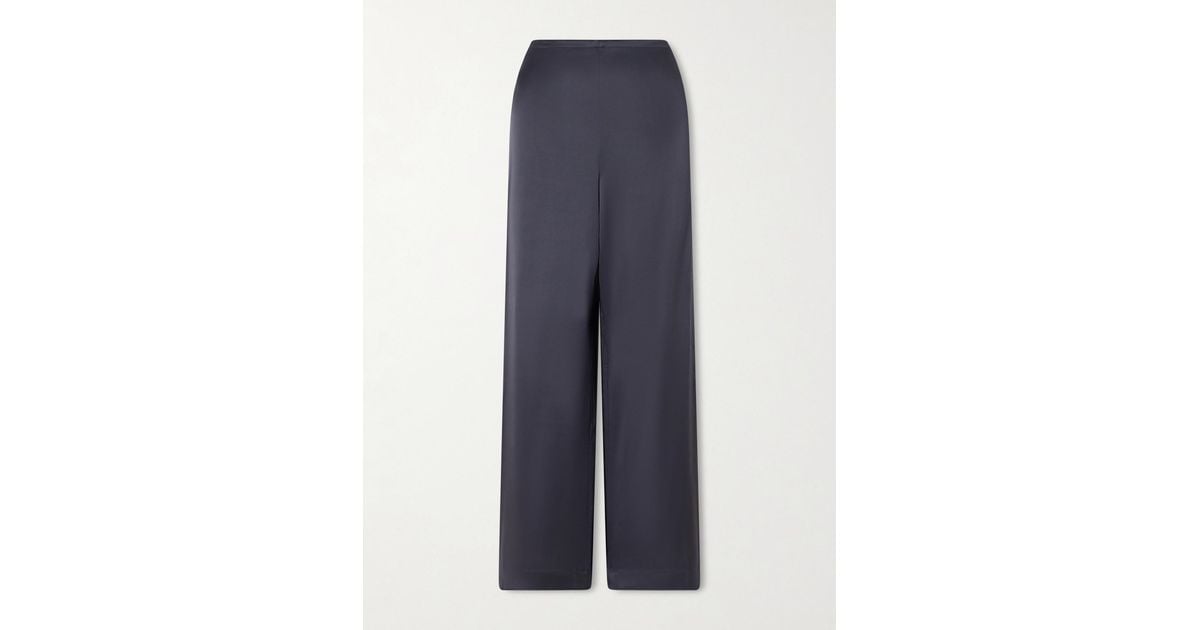 STAUD Stroll Silk-Blend Satin Wide-Leg Pants in Blue | Lyst UK