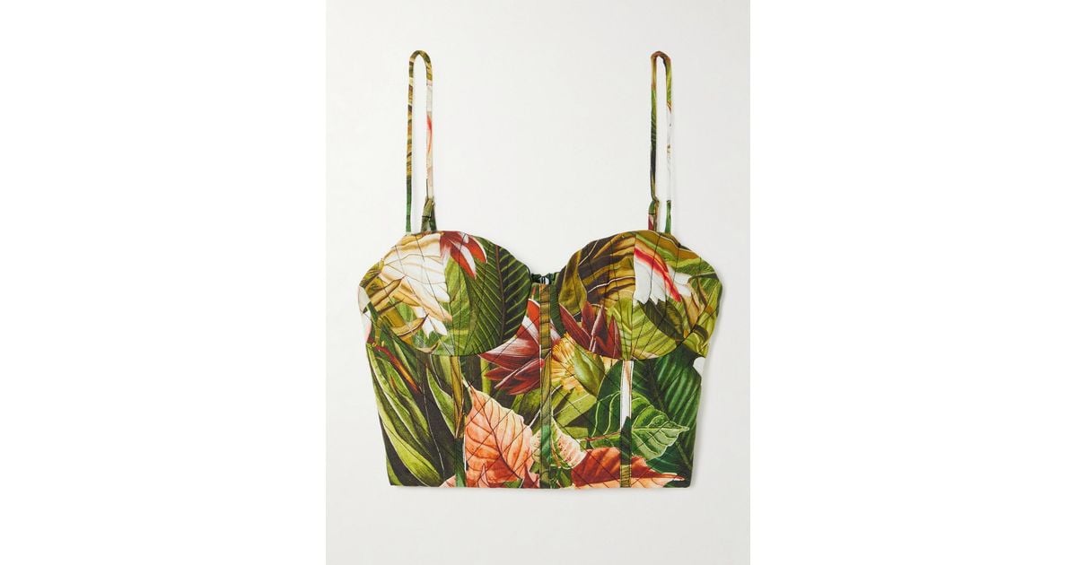 FARM Rio Botanical Forest Cropped Floral-Print Linen-Blend Top in Green ...