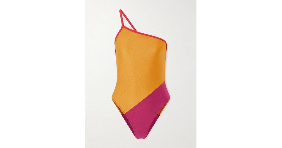 Saint Laurent One-Shoulder Color-Block Swimsuit in Pink | Lyst