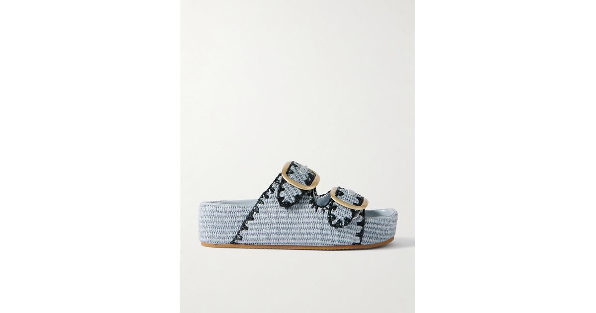 Loeffler Randall Theo Embroidered Raffia Platform Slides in Blue | Lyst