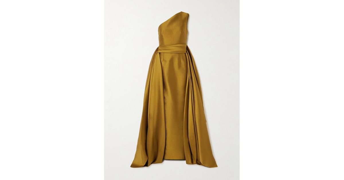 Solace London Charo One-Shoulder Draped Satin-Twill Gown in Yellow | Lyst