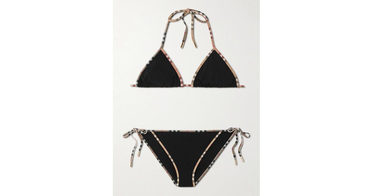 Burberry Checked-Piped Triangle Bikini in Black | Lyst